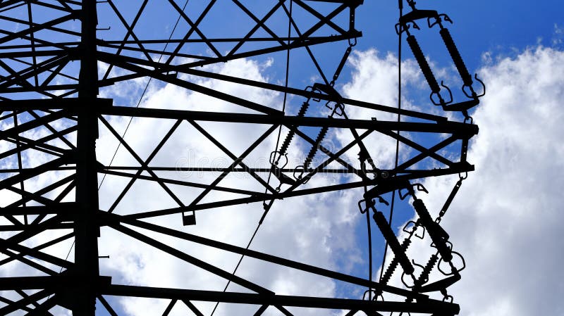 High Voltage Power Line on an Industrial Power Line. Stock Image ...