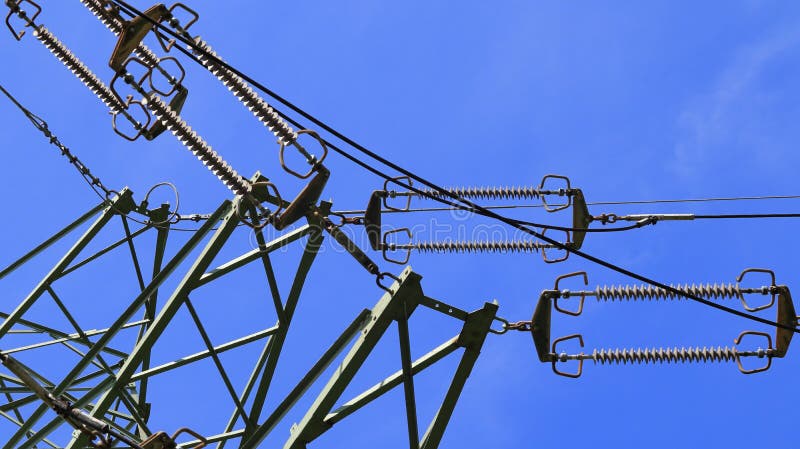 High Voltage Power Line on an Industrial Power Line. Stock Photo ...