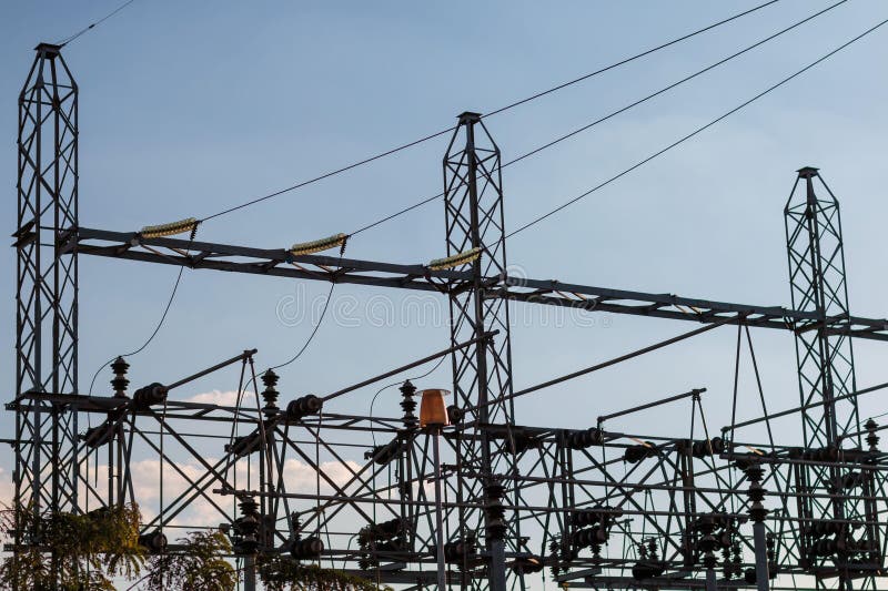 High Voltage Power Line Infrastructure Stock Image - Image of network ...