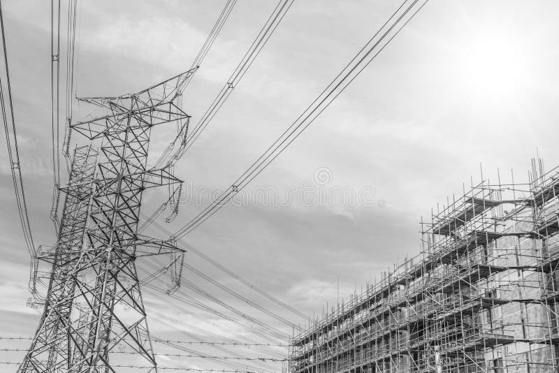 High Voltage Power Line the Need for Urban Construction Stock Photo ...