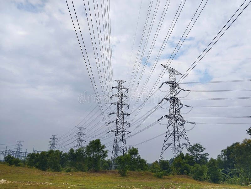 High Voltage Power Line Pole Low Angle View Stock Image - Image of ...