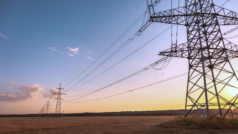 High Voltage Power Line at Sunset. Time Lapse Stock Footage - Video of ...