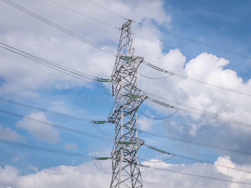 High Voltage Power Line Support with Glass Electrical Insulators on ...