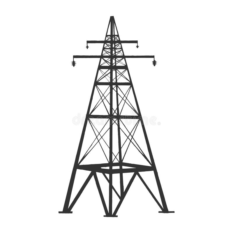 High Voltage Power Line Tower Engraving Vector Stock Vector ...