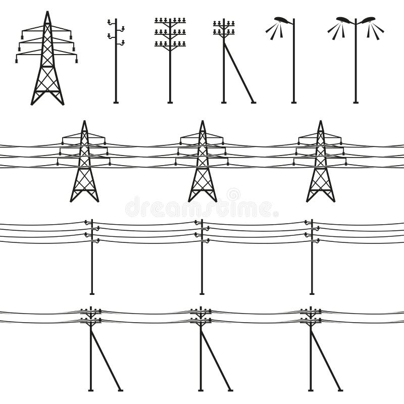 High-voltage Lines Isolated on White Background Stock Vector ...