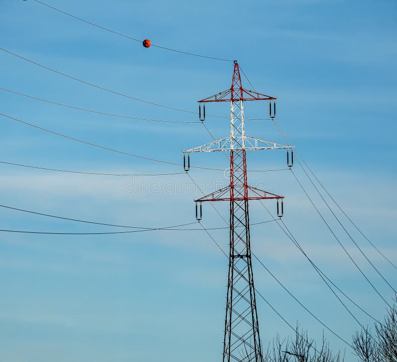 High Voltage Power Lines Along a Road in Austria Stock Image - Image of ...
