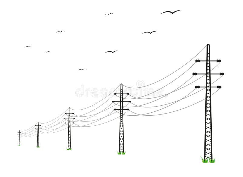 Silhouette of High Voltage Power Lines. Stock Vector - Illustration of ...