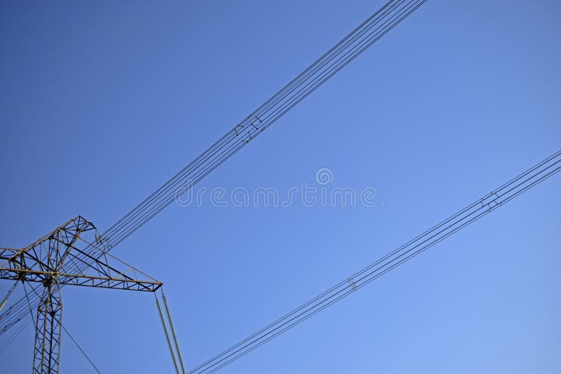 High-voltage Power Lines in the Blue Sky Stock Image - Image of ...