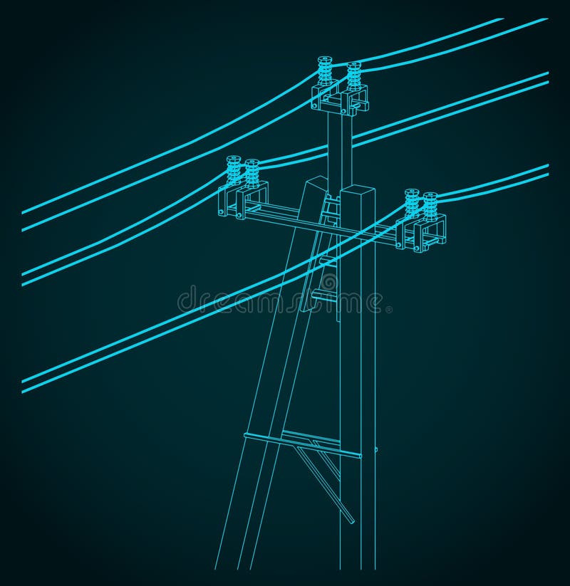 High Voltage Power Lines Blueprint Stock Illustration - Illustration of ...