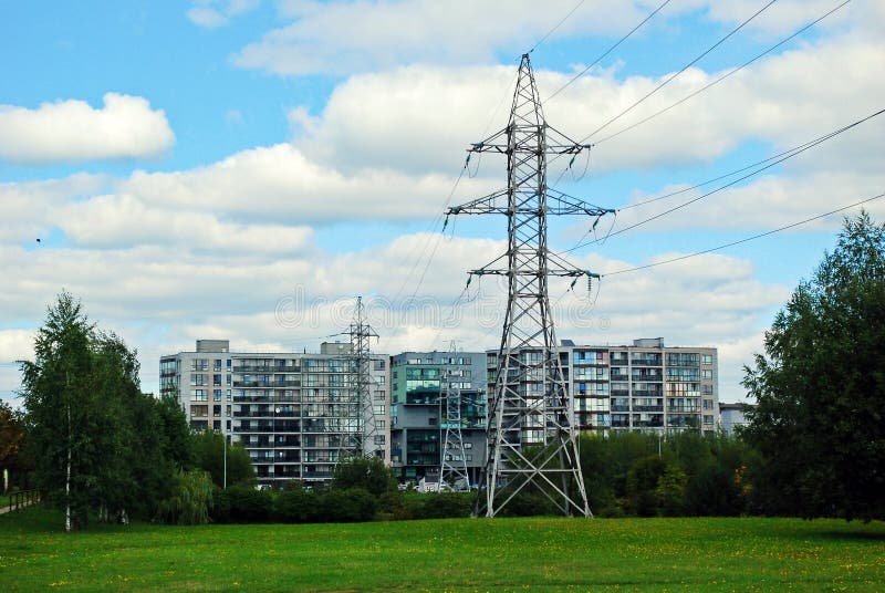 High Voltage Power Lines in the City Stock Image - Image of facility ...
