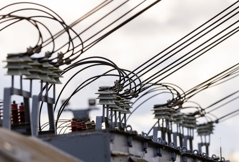High Voltage Power Lines in Detail Stock Image - Image of grid ...