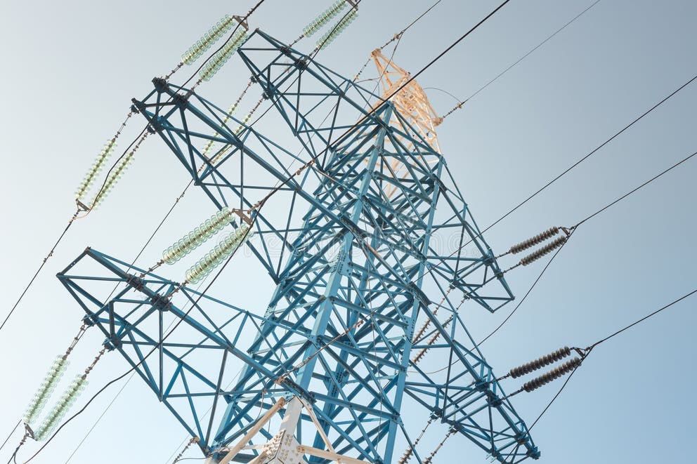 High Voltage Power Lines, High Voltage Grid Tower with Wire Cable at ...