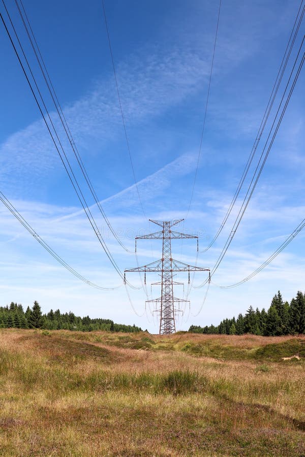 High voltage power lines stock photo. Image of electricity - 266714350
