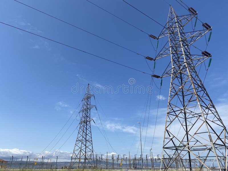 High Voltage Power Lines at Industrial Zone Stock Image - Image of high ...