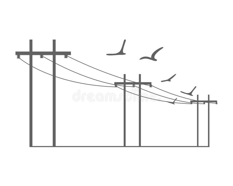 High Voltage Power Lines Isolated on White Background Stock Vector ...