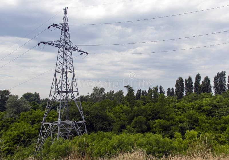 High Voltage Transformers in an Electrical Substation. Side View ...