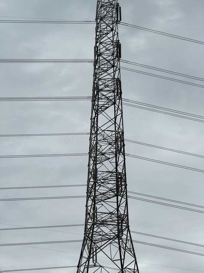 High Voltage Power Lines in the Sky Stock Photo - Image of steel ...