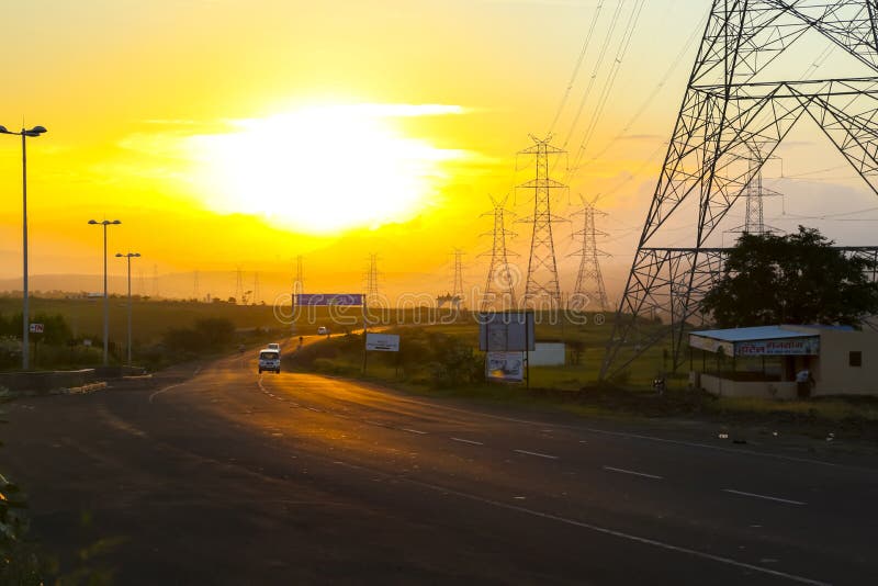High-voltage Power Lines at Sunset,high Voltage Electric Transmission ...