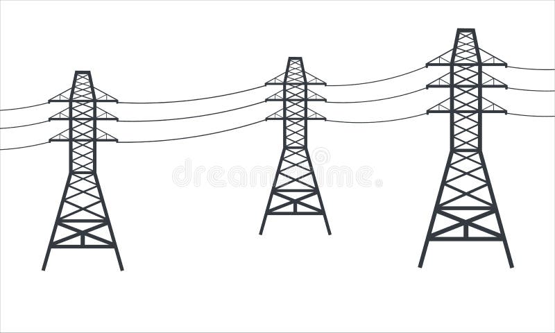 High Voltage Power Lines on White Background. Vector Illustration Stock ...