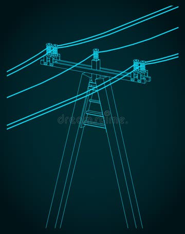 High Voltage Power Lines with Wires Technical Drawing Stock Vector ...