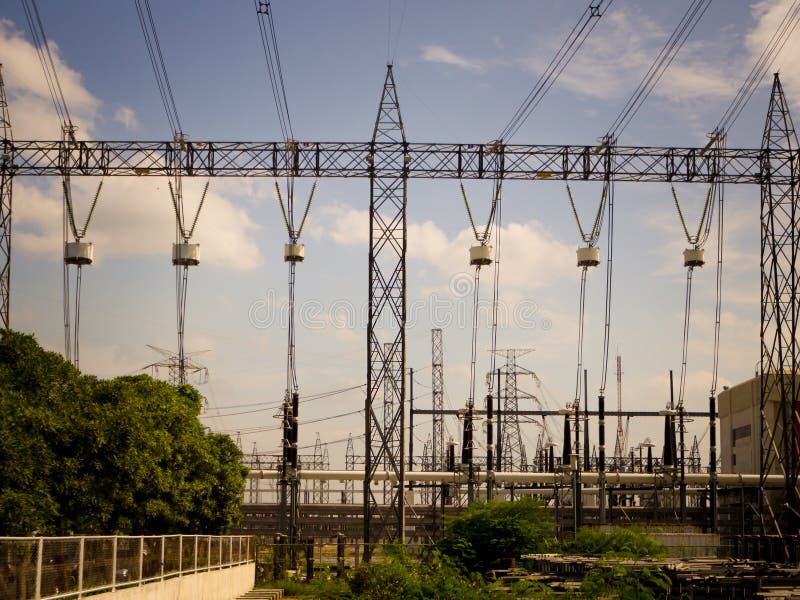 High Voltage Power Plant and Transformation Station Stock Image - Image ...