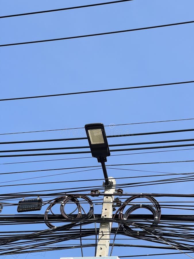 High Voltage Power Pole with Blue Sky Stock Image - Image of business ...