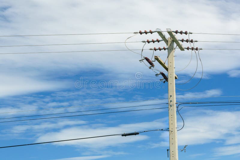 High Voltage Power Pole with Blue Sky Stock Image - Image of energy ...