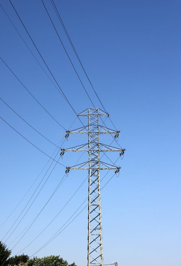 High Voltage Power Pole and Lines Stock Photo - Image of current ...