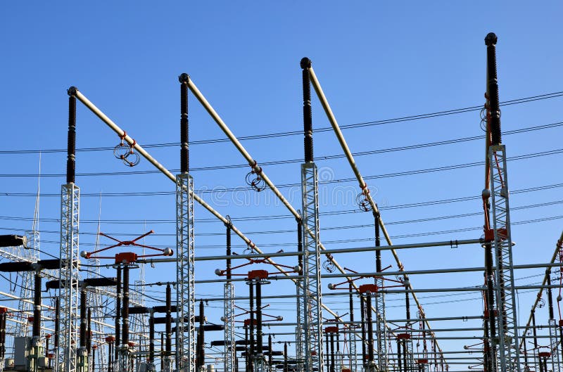 High Voltage Power Substation. Stock Photo - Image of tension ...