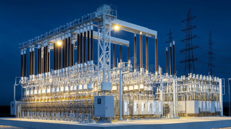 High-Voltage Power Substation at Dusk a Symbol of Energy Infrastructure ...