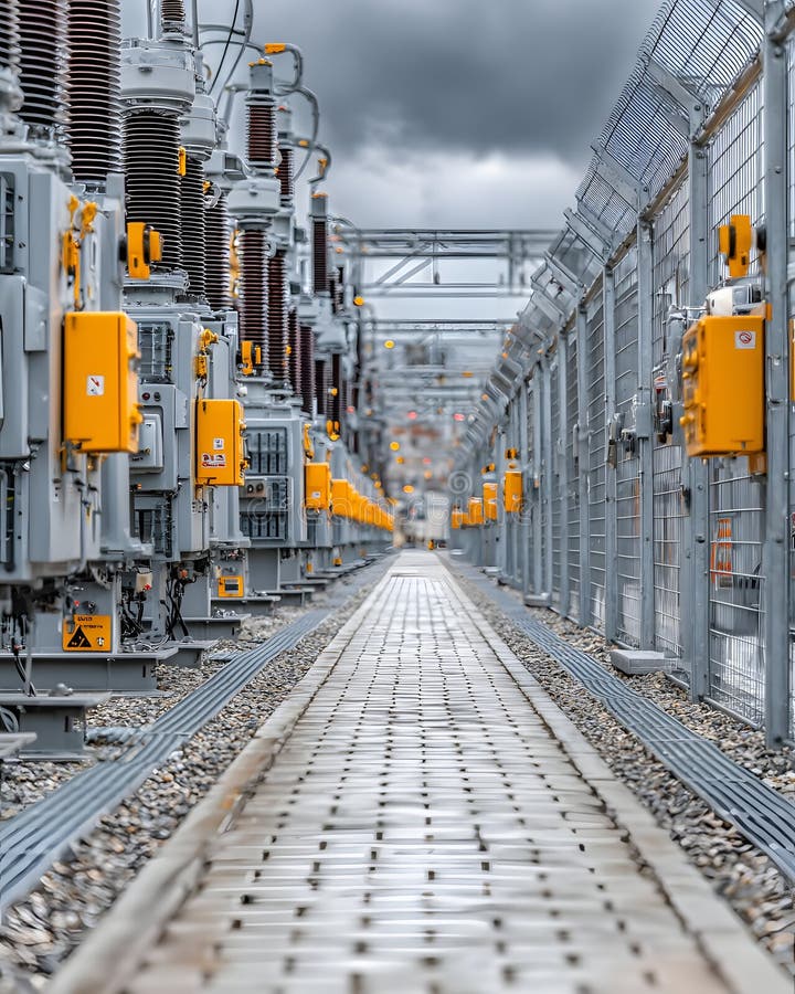 High Voltage Power Substation with Yellow Control Units Stock ...