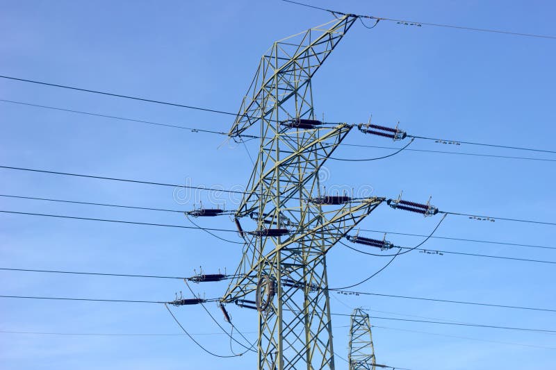 High Voltage Power Supply Line Stock Photo - Image of wind, windmill ...