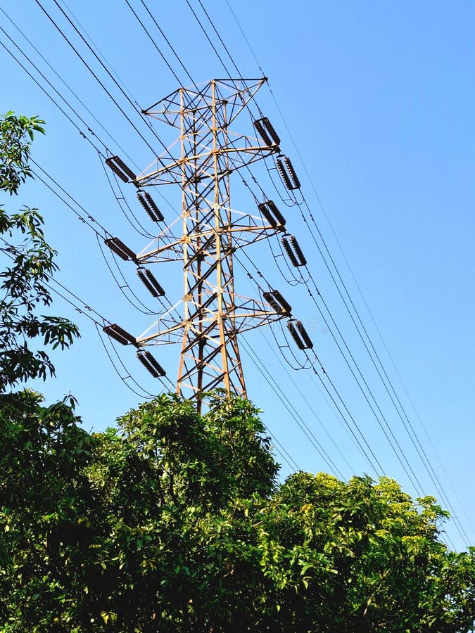 High-voltage Power Towers among the Trees. Stock Photo - Image of ...