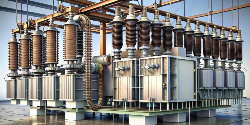 High-voltage Power Transformer Station with Insulators and Cooling ...