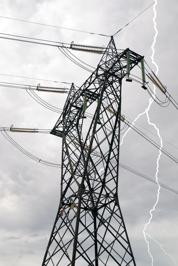 Lightning on a High Voltage Pylon Stock Photo - Image of clouds, cool ...