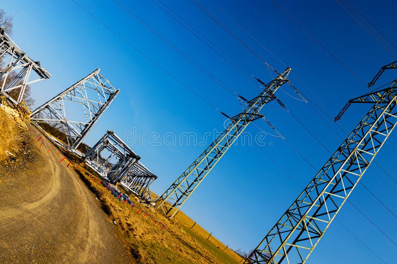 High Voltage Pylon Construction Site Stock Image - Image of german ...