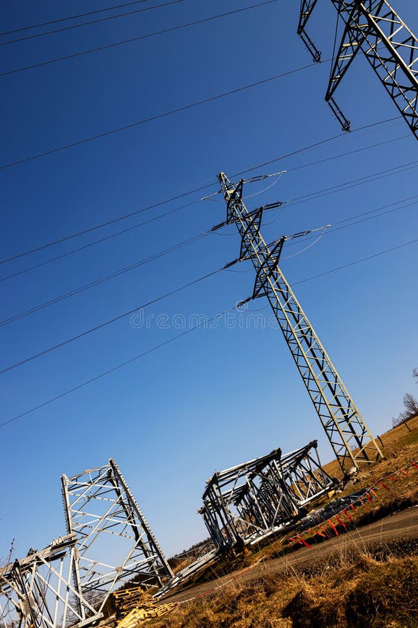 High Voltage Pylon Construction Site Perpendicular Stock Image - Image ...