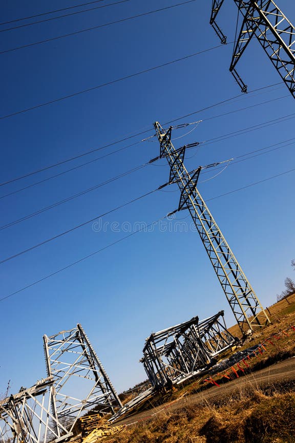 High Voltage Pylon Construction Site Perpendicular Stock Image - Image ...