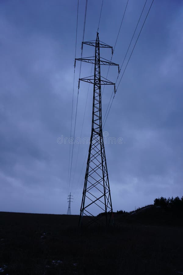 High Voltage Pylon in Dark. Stock Image - Image of skyscraper ...