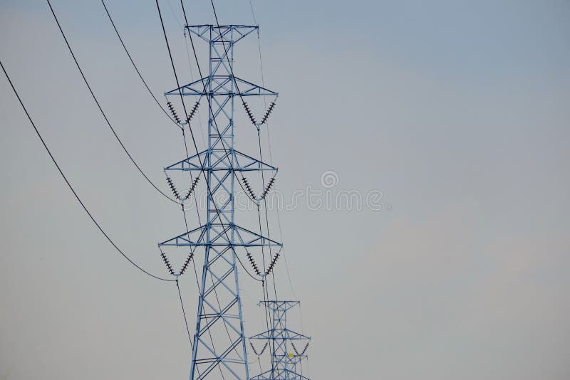 High Voltage Pylon with Very Strong Current. Stock Image - Image of ...