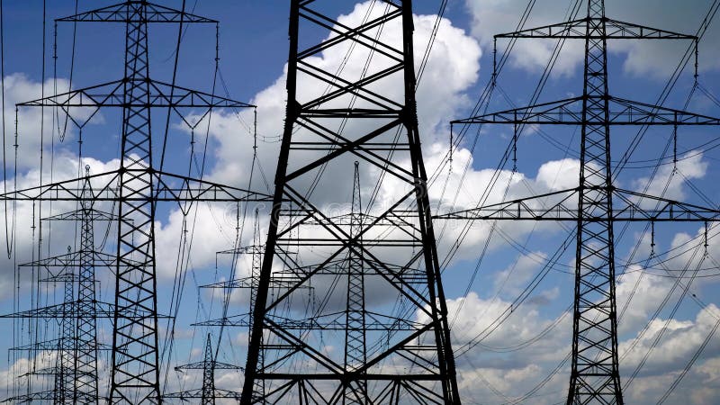 Pylons at a High Voltage Three Phase Electrical Substation Stock Video ...