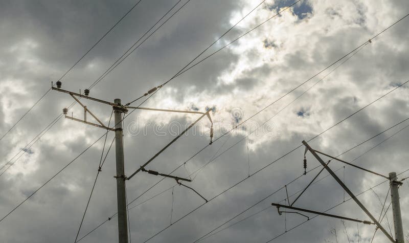 High voltage railway wires stock image. Image of green - 183684285