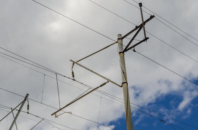 High voltage railway wires stock image. Image of grass - 183684303