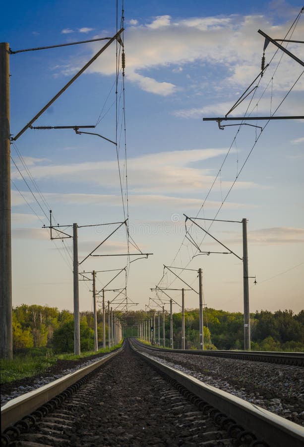 High voltage railway wires stock photo. Image of engineering - 183684316