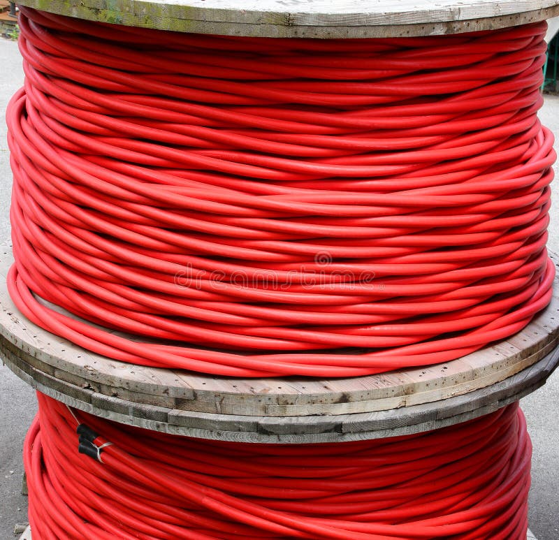 High-voltage Red Electrical Cable in the Warehouse of Power Company ...
