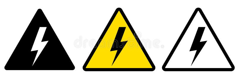 High Voltage Sign, Lightning in Triangle Symbol Icon Set, Illustration ...