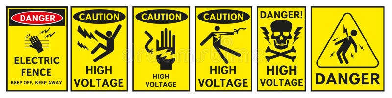High Voltage Sign. Triangular Yellow Electrical Hazard Signs Stock ...