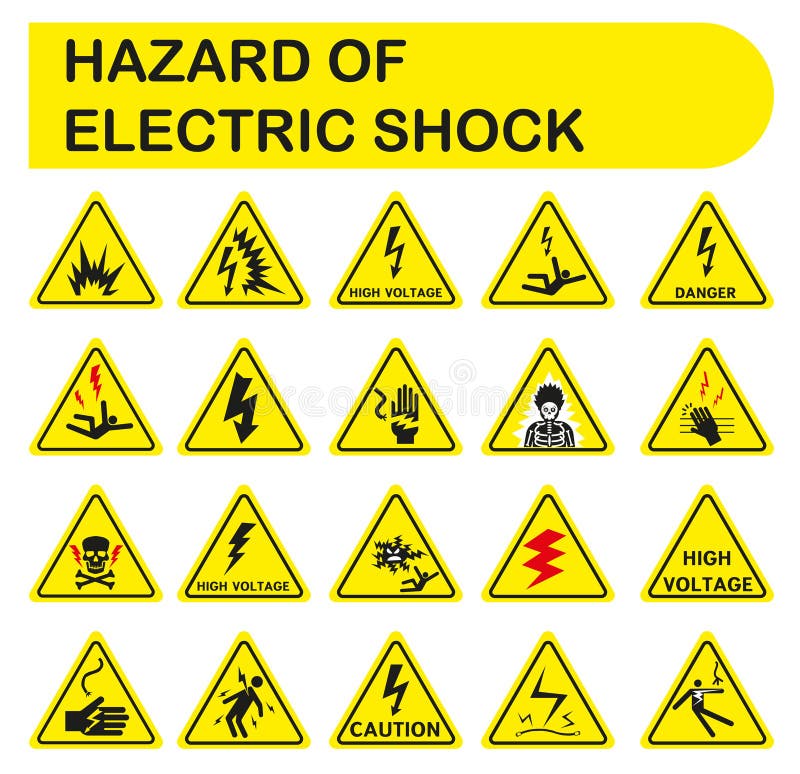 High Voltage Sign. Triangular Yellow Electrical Hazard Signs Stock ...