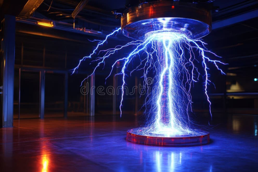 High Voltage Spark Generating Intricate Lightning Patterns in a Darkened Laboratory Setting ...