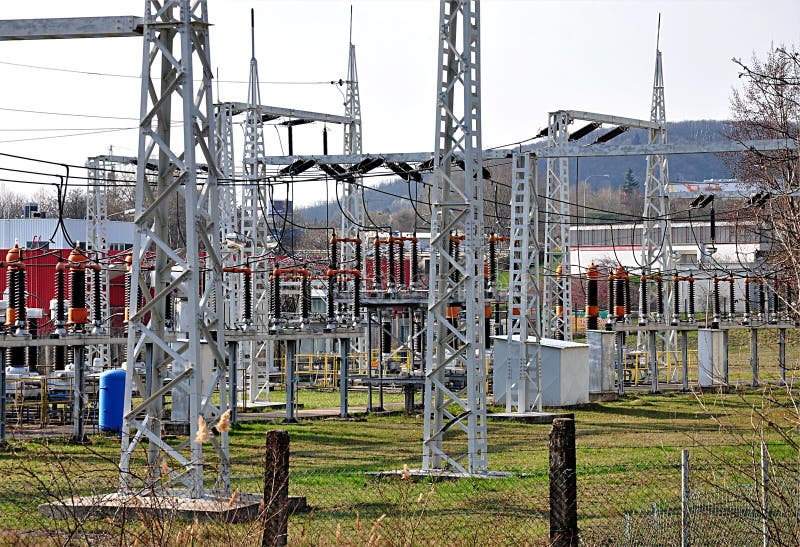 High-voltage substation stock image. Image of danger - 76626685